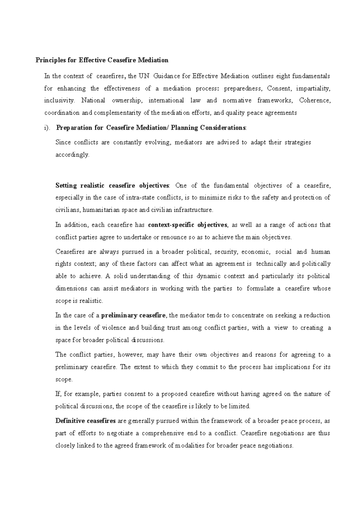 Principles for Effective Ceasefire Mediation - National ownership ...