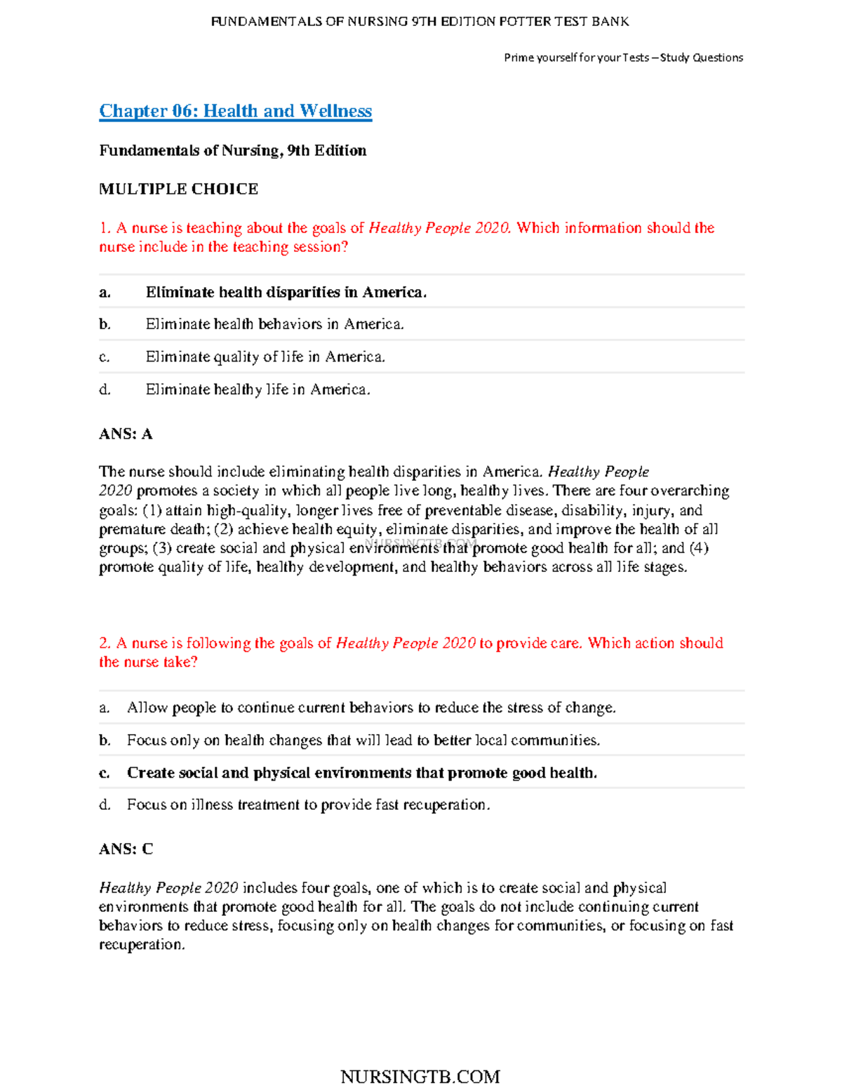 Ch 6 Health and Wellness - NURSINGTB Prime yourself for your Tests ...