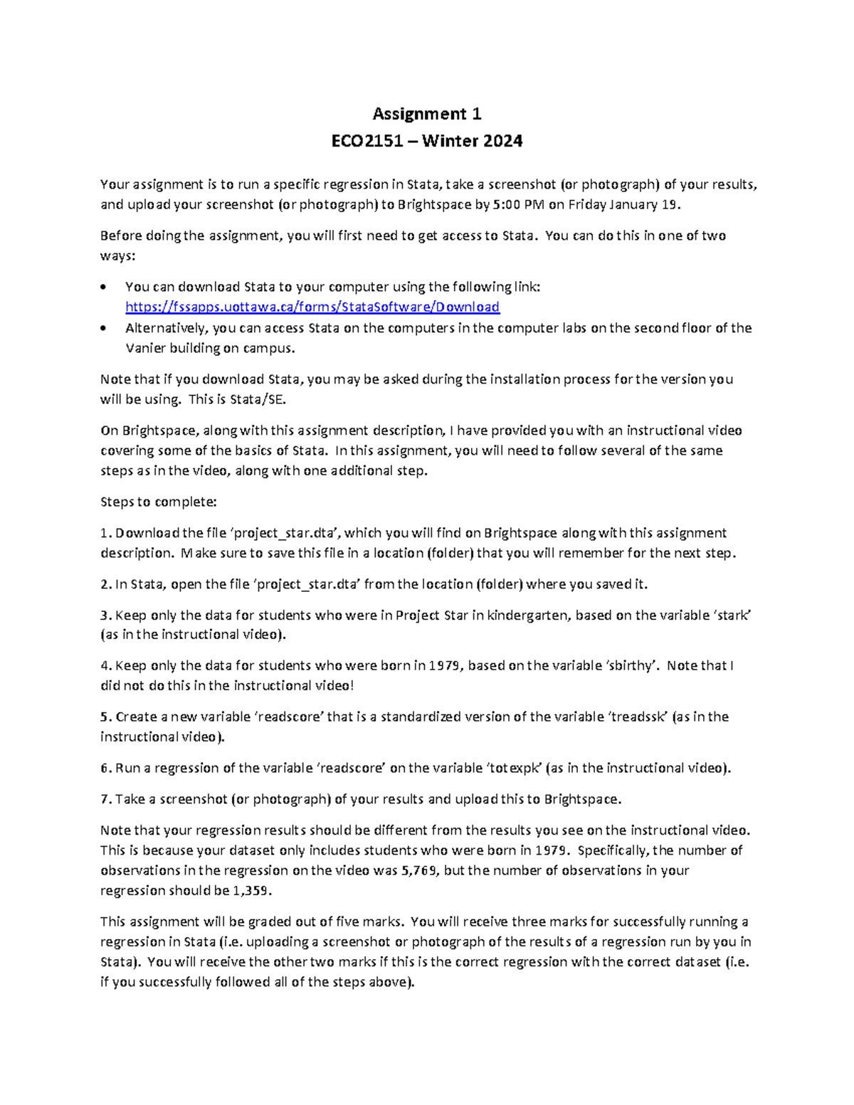 Assignment 1 ECO2151 winter 2024 - Assignment 1 ECO 2151 – Winter 2024 ...