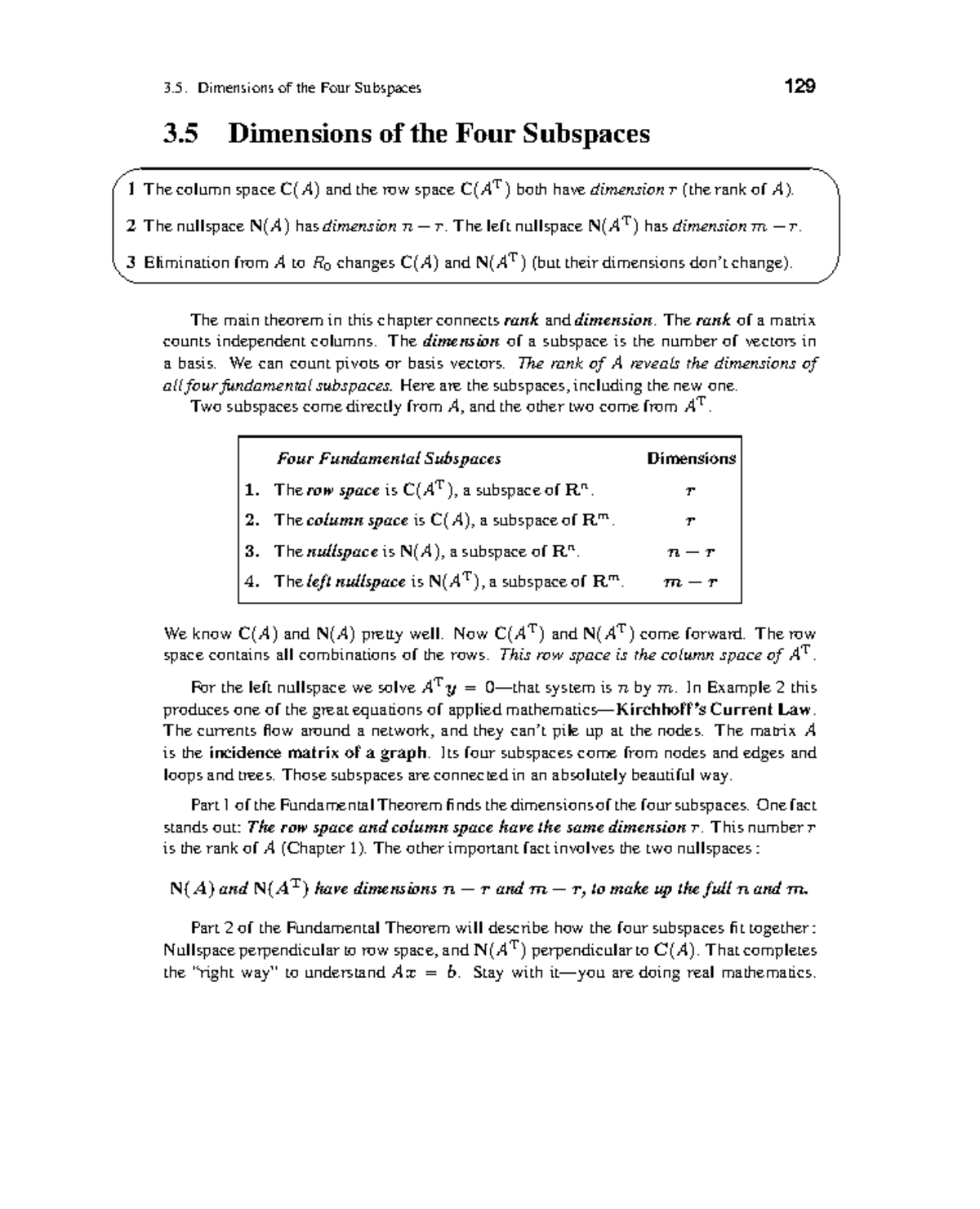 3.5 linear algebra 1 - a small brief note on the chapter - 3. Dimensions of the Four Subspaces ...