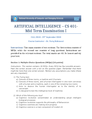 Final Artificial Intelligence Assignment - FAST - Studocu