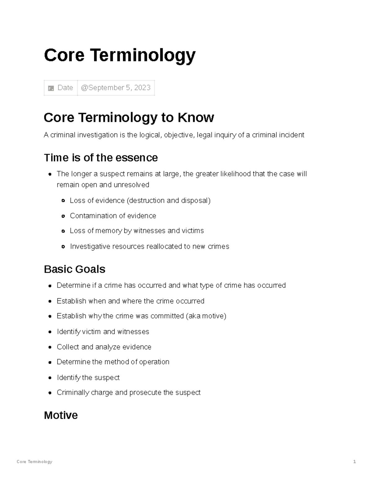 Criminal Investigations - Core Terminology - Core Terminology Date Core ...
