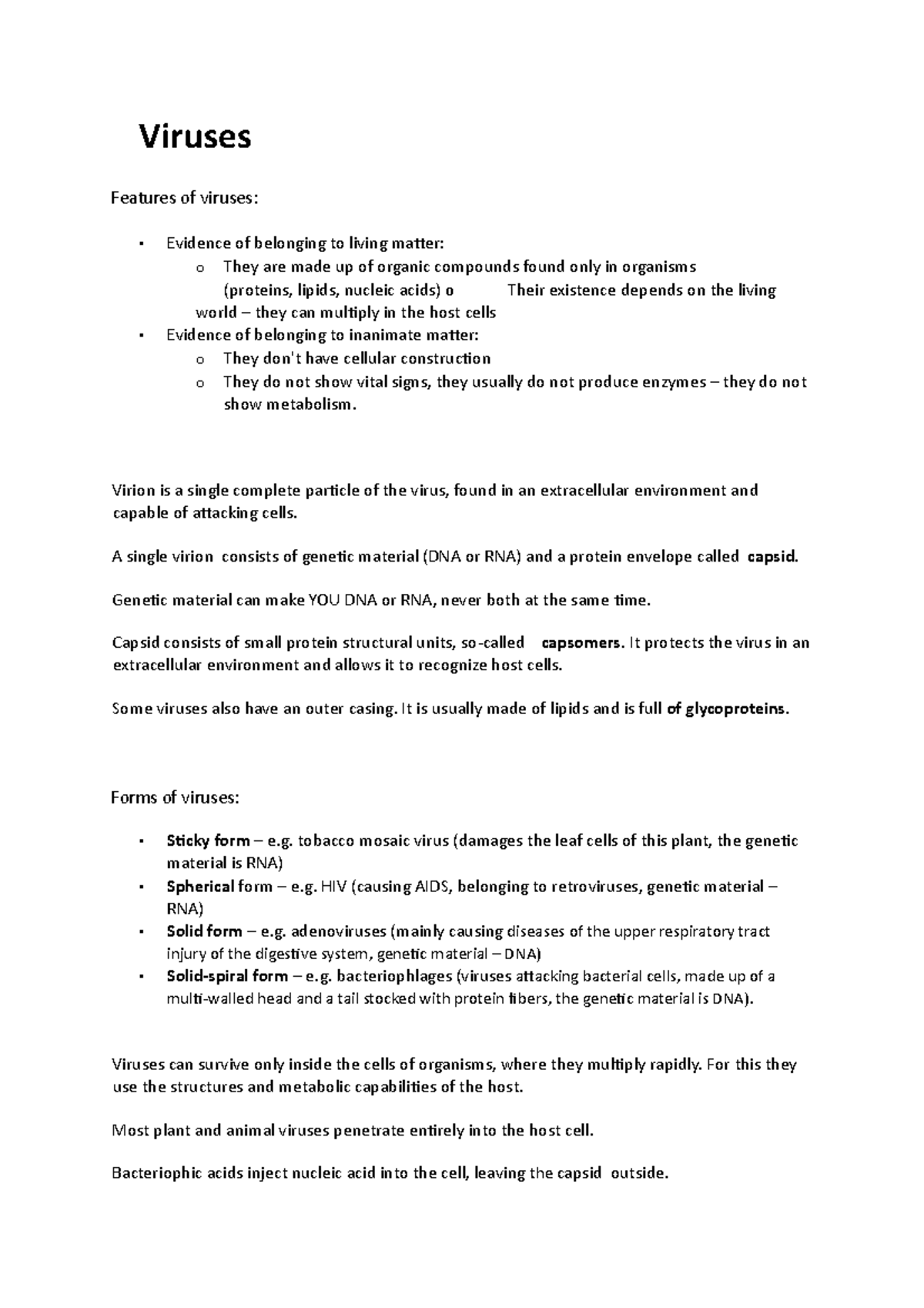 Viruses lectures - Viruses Features of viruses: Evidence of belonging ...