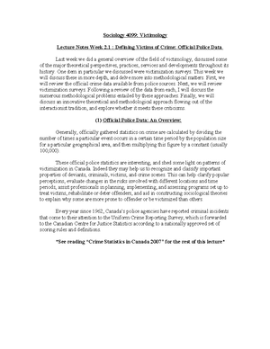 Victimology - Lecture notes - 1 - Sociology 4099: Victimology Lecture ...