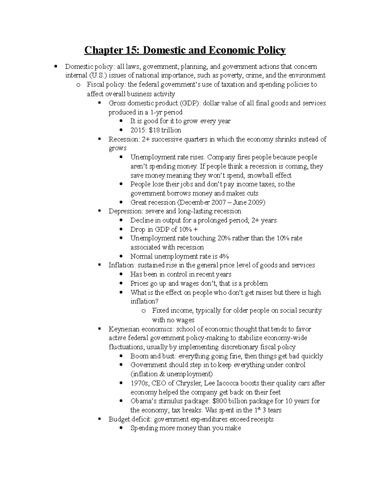 Chapter 15 - Lecture notes 10 - Chapter 15: Domestic and Economic ...