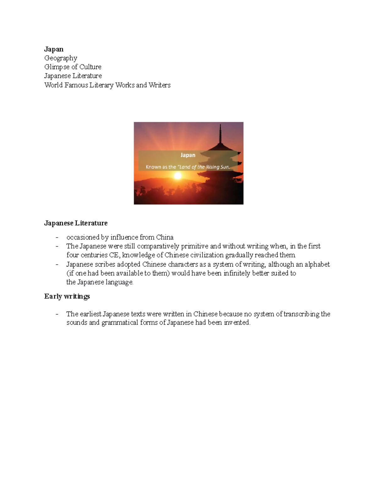 Japanese Literature- SEMI Final Draft - Japan Geography Glimpse of ...