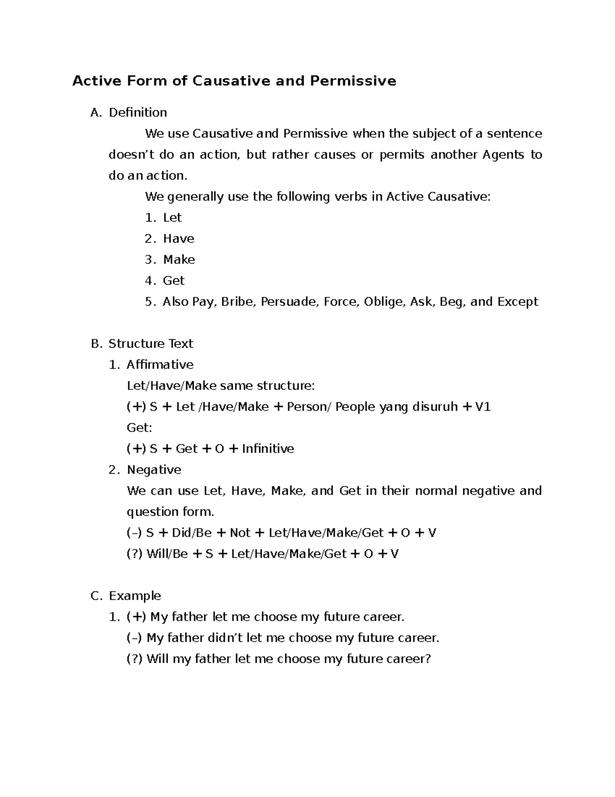 Inggris Causative and Permissive - Active Form of Causative and ...