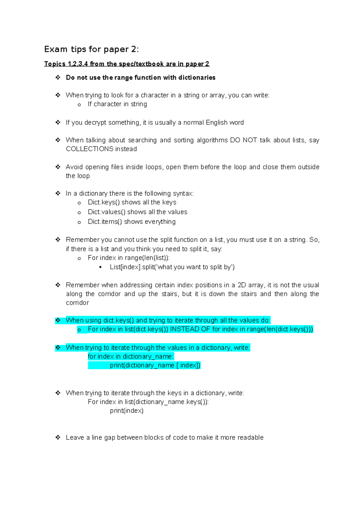 Condensed cheat sheet for GCSE Computer Science - Exam tips for paper 2 ...