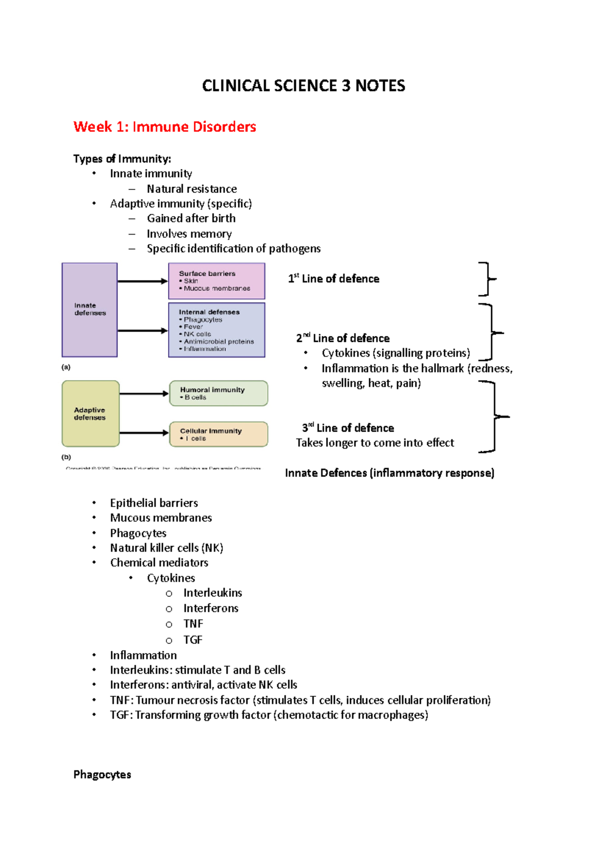 Clinical Science 3 Notes - CLINICAL SCIENCE 3 NOTES Week 1: Immune ...
