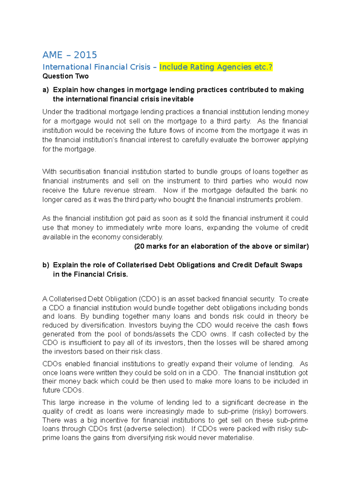 Sample/practice exam 5 May 2015, questions and answers - AME – 2015 ...