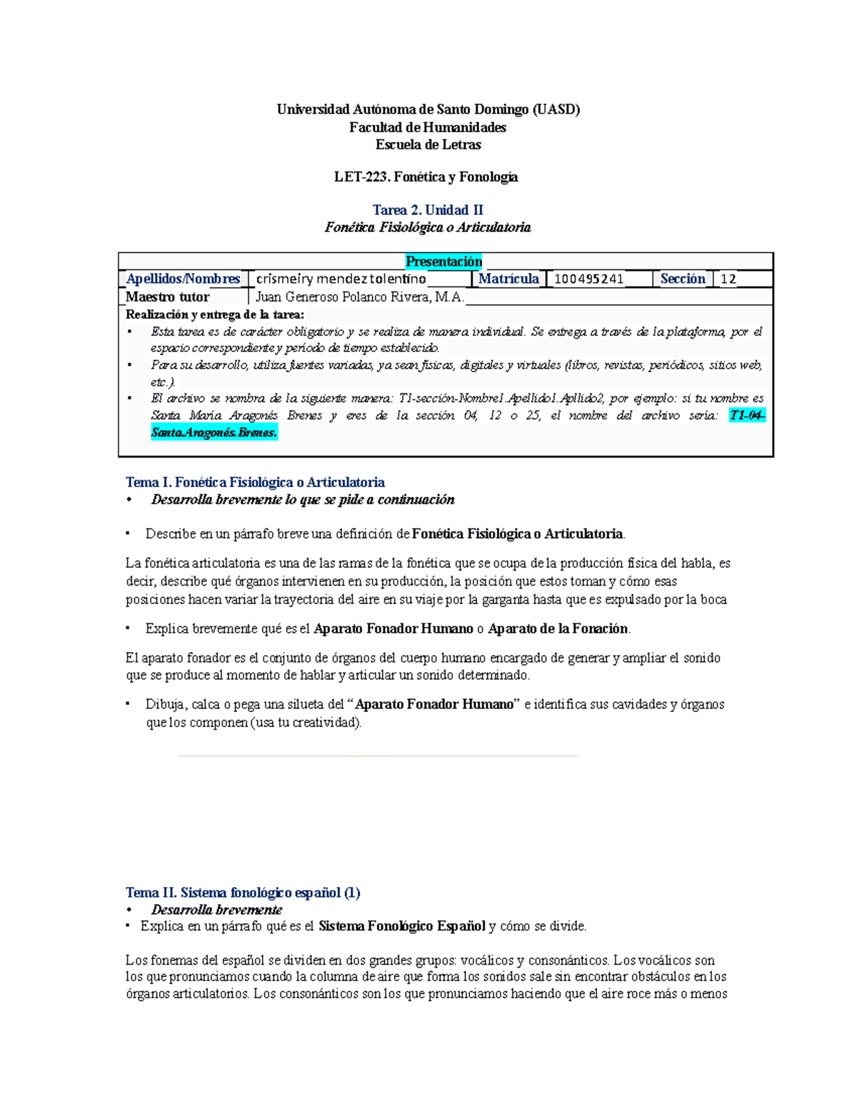 Tarea 2. (1) fonetica - Universidad Autónoma de Santo Domingo (UASD ...