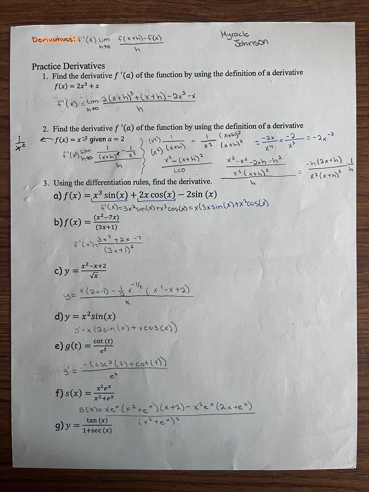 Derivative Practice:Notes - MATH 201 - Studocu
