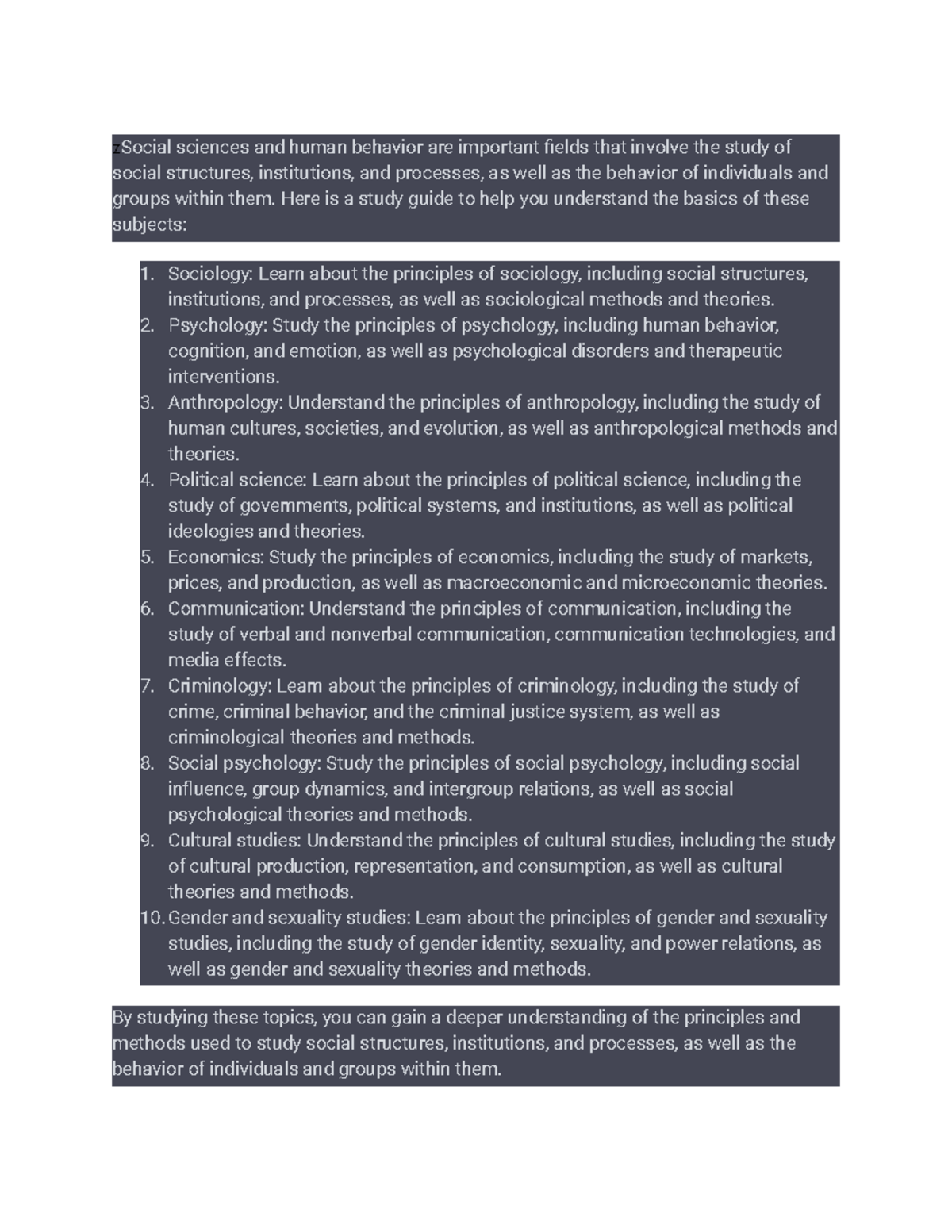 Z Social sciences and human behavior - Here is a study guide to help ...