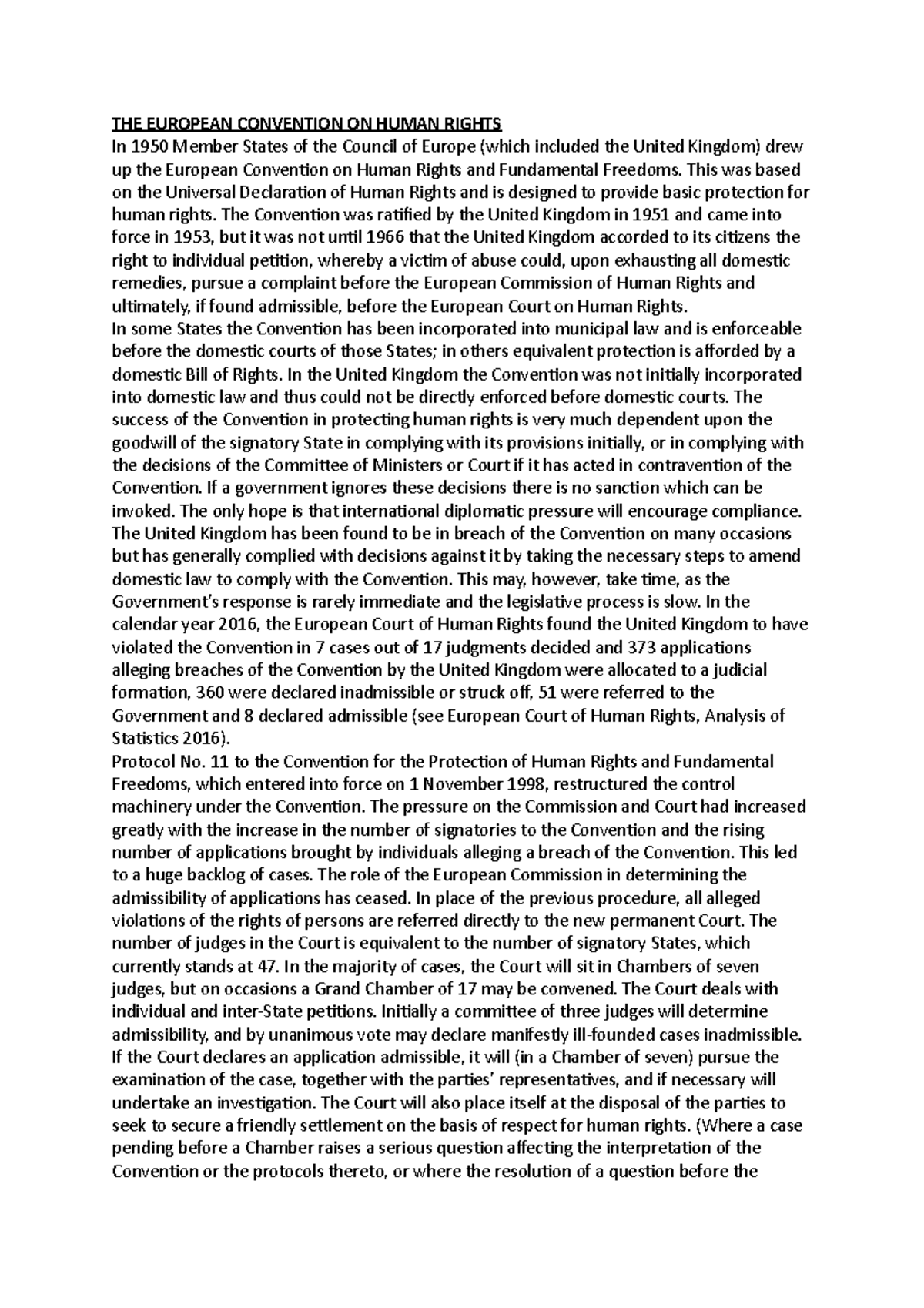 THE European Convention ON Human Rights - THE EUROPEAN CONVENTION ON ...