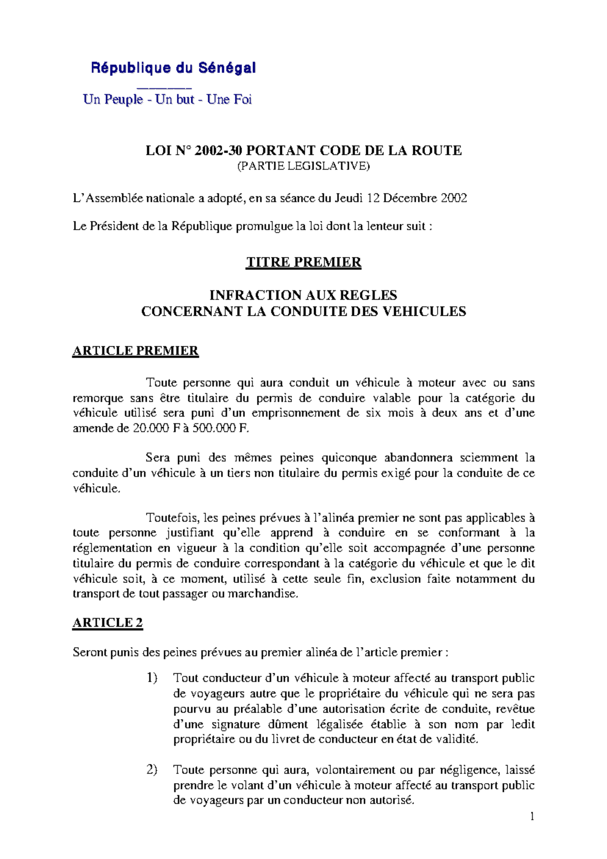 Code-route-senegal - Droit - RRéé pp uu bb ll ii qq uu ee dd uu SSéé nn ...