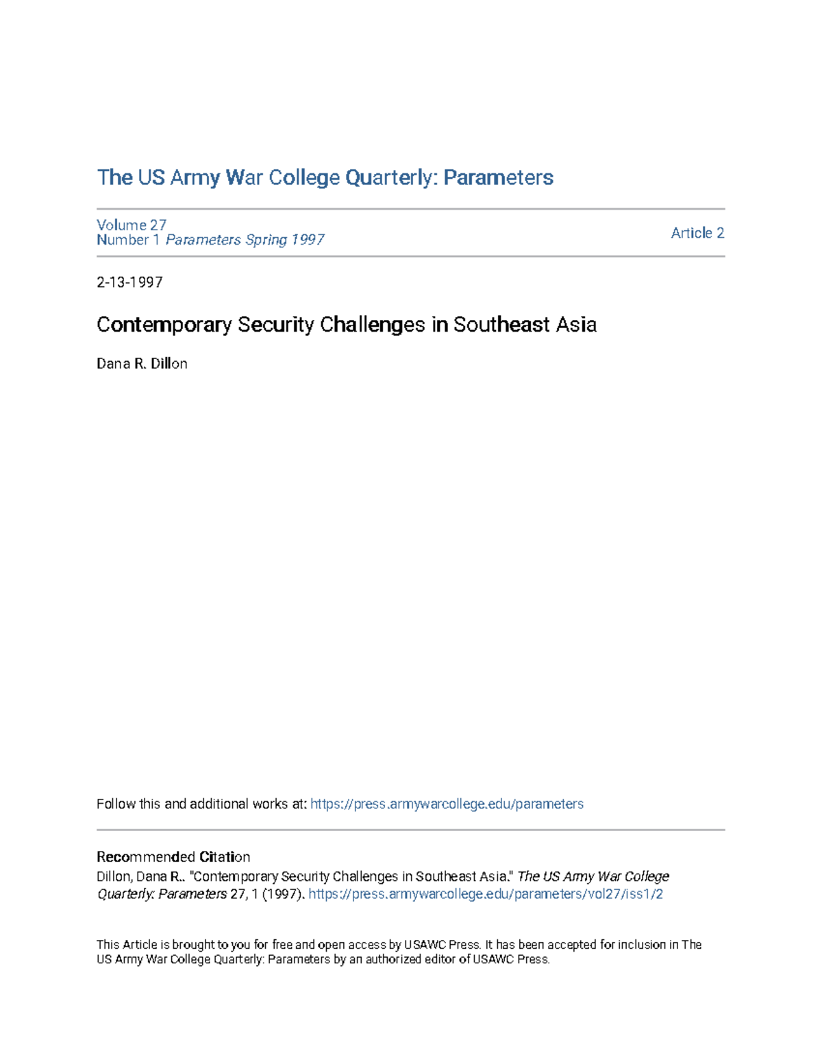 Contemporary Security Challenges in Sout - The US Army War College ...
