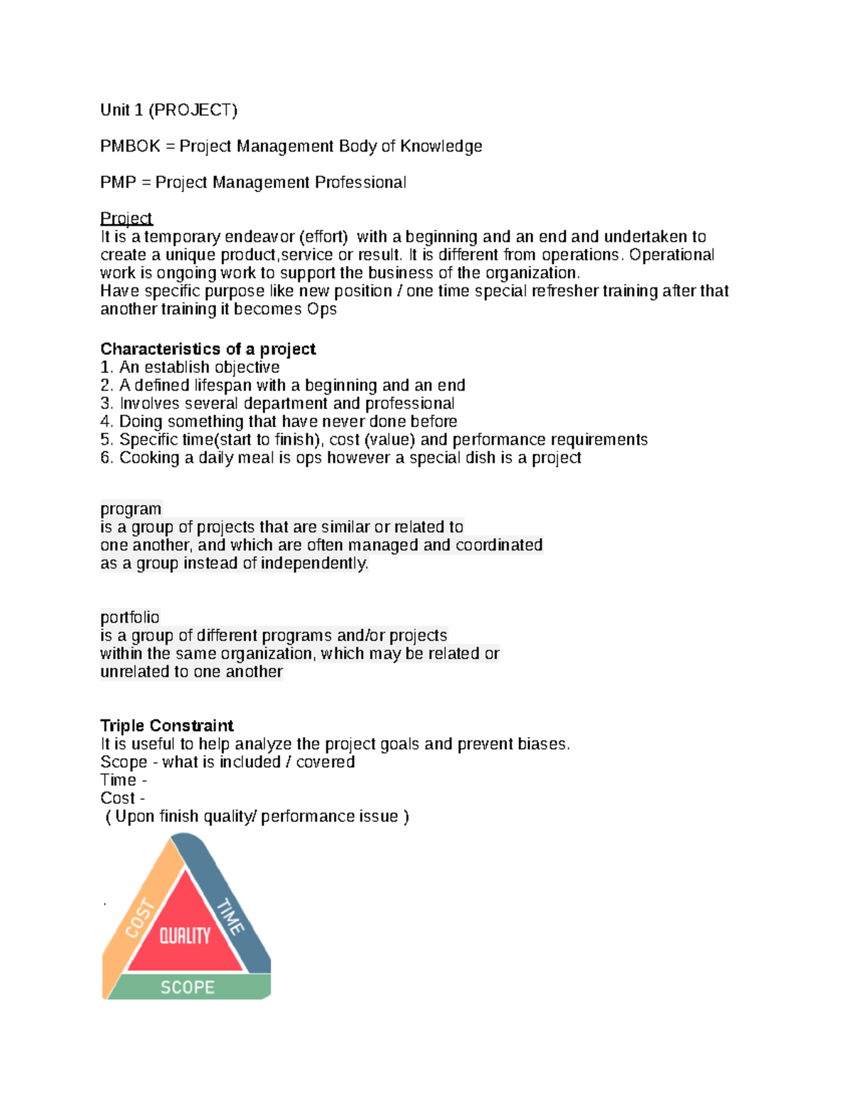 SST101 Project principle Chp1 - Unit 1 (PROJECT) PMBOK = Project ...