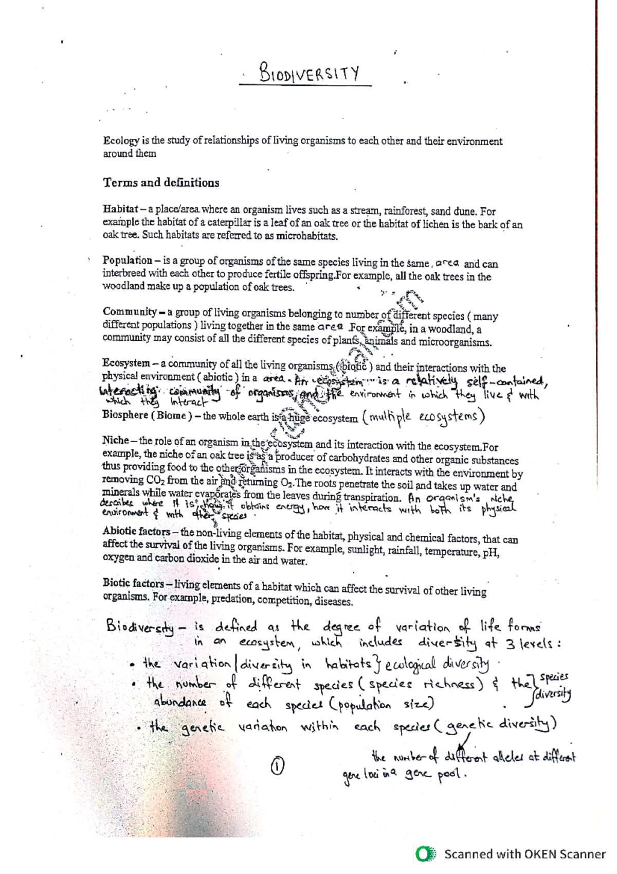 Biodiversity - Biology notes - A Level Mechanics - Studocu