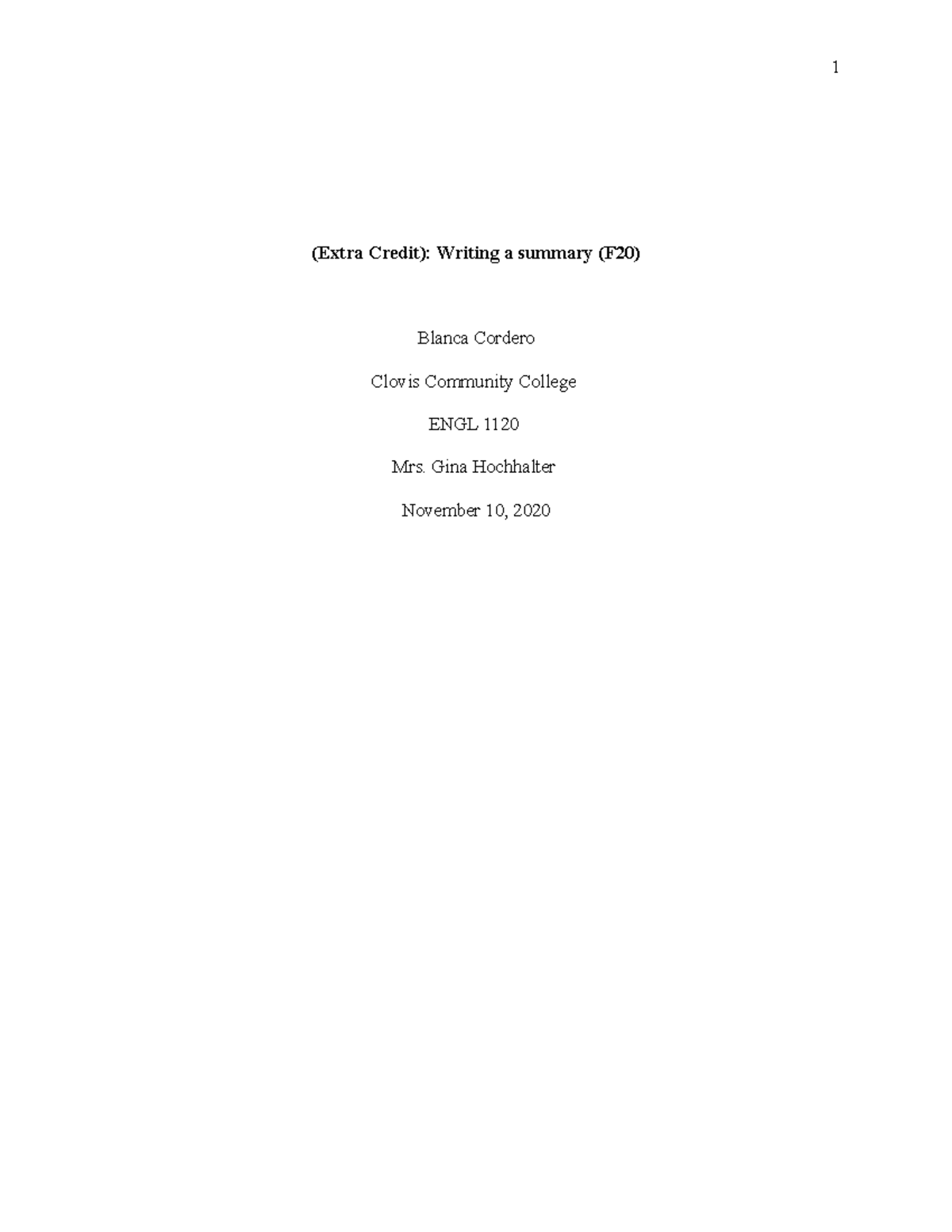 Extra Credit Writingasummary F 20 - (Extra Credit): Writing a summary ...
