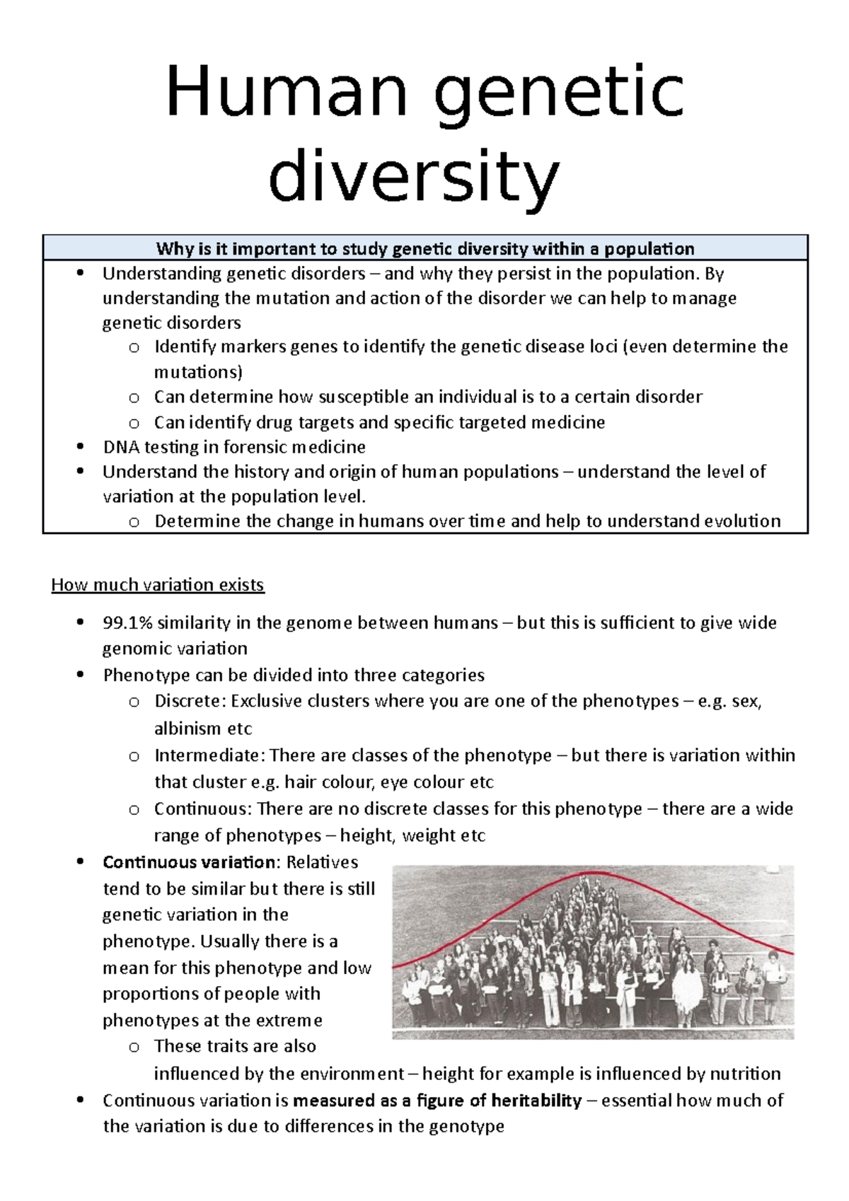 Lecture 1 - population genetics - Human genetic diversity Why is it ...