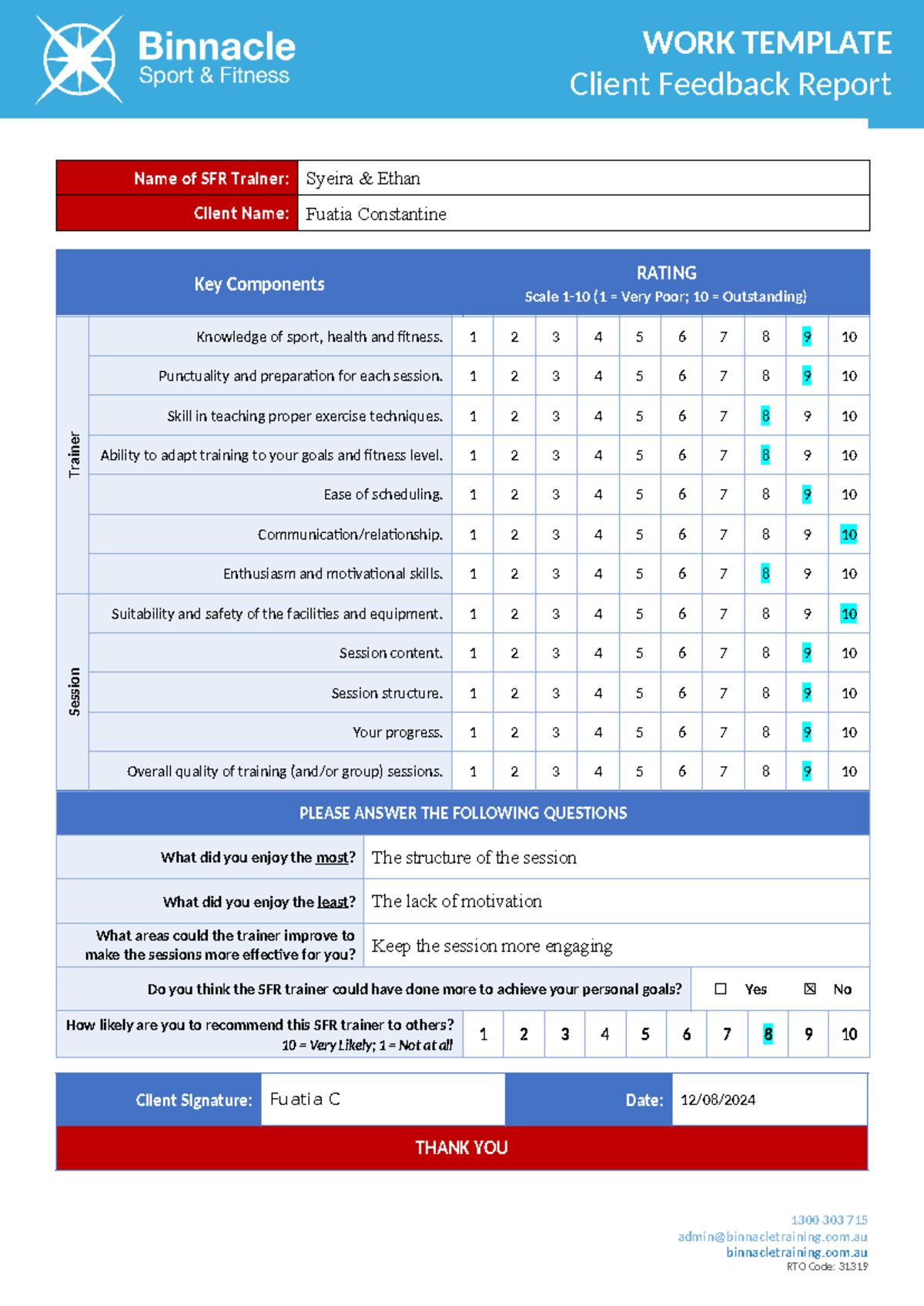 Client Feedback Report - WORK TEMPLATE Client Feedback Report Name of ...