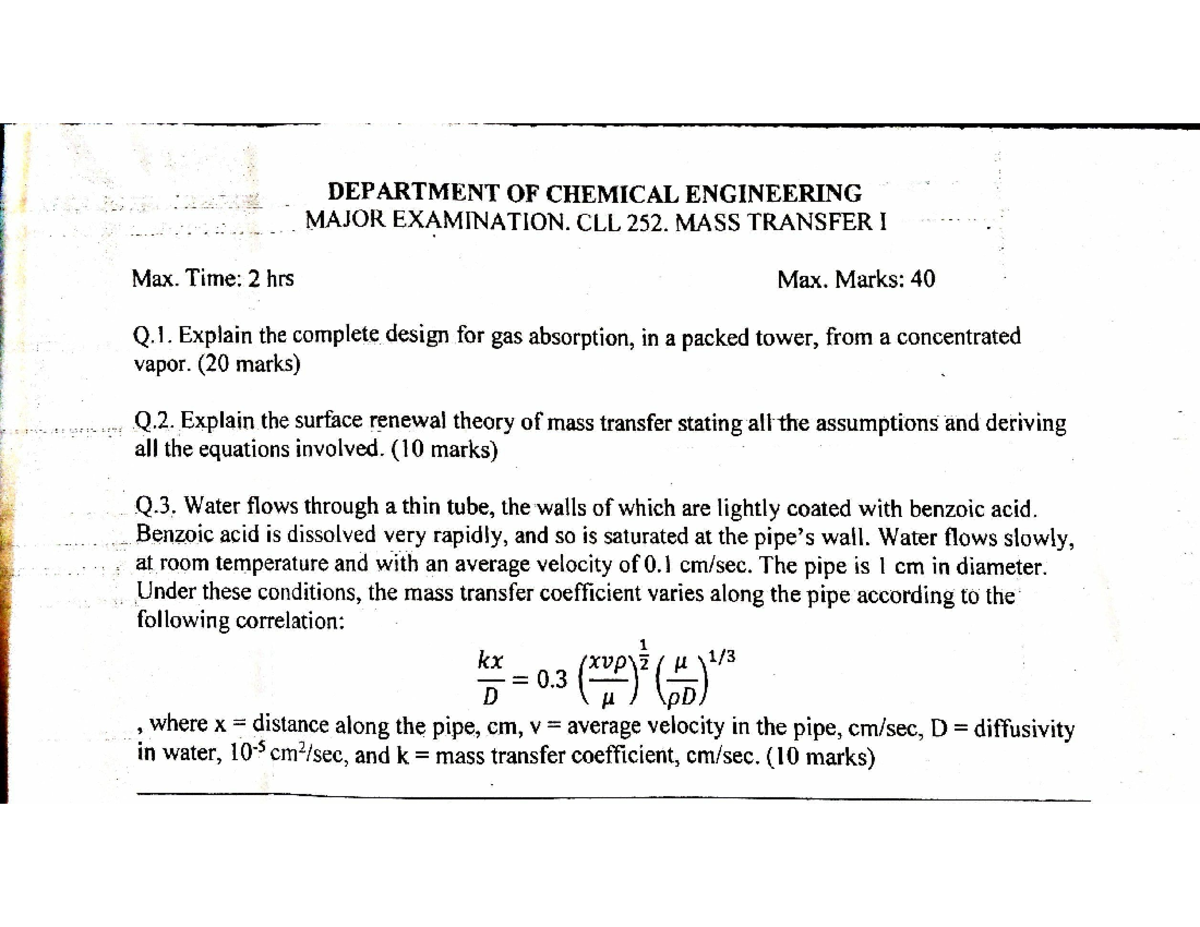 Mass transfer exam 1 exam 2018 19 - Mass Transfer II - Studocu
