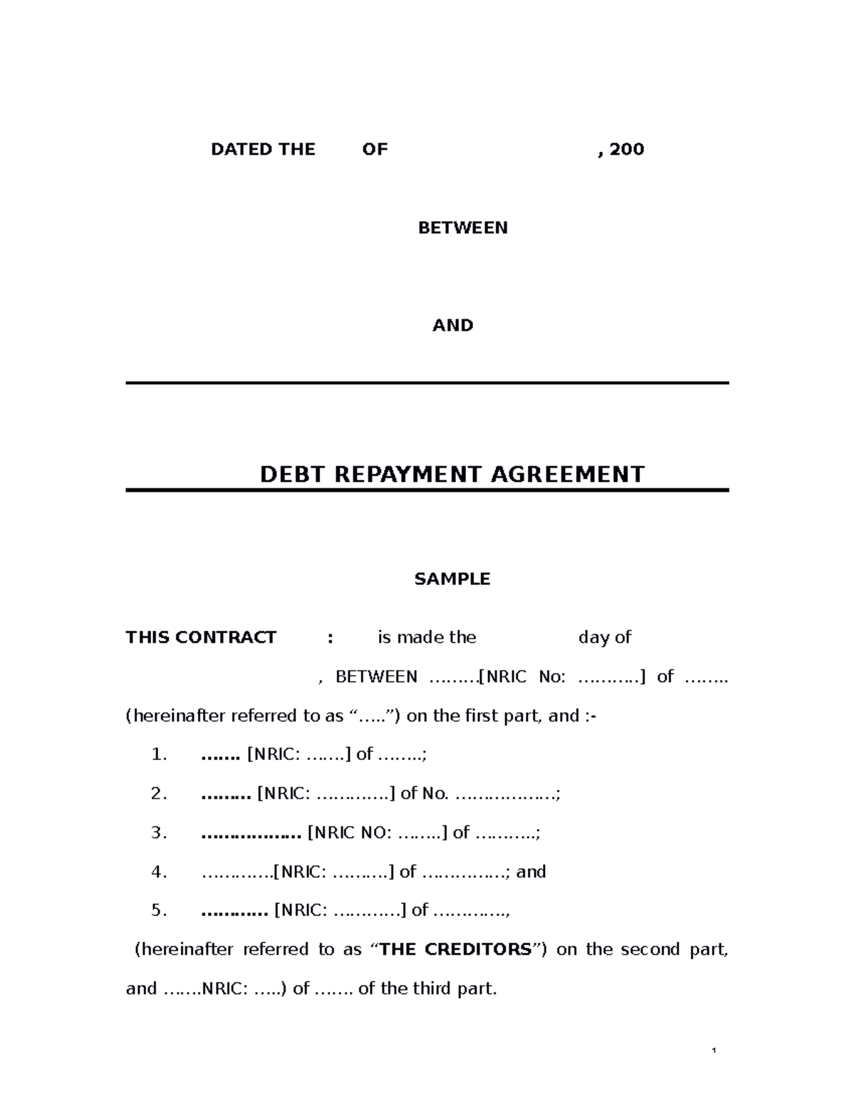 Debt Repaymentagt - Sample Debt Repayment Agreement - DATED THE OF ...