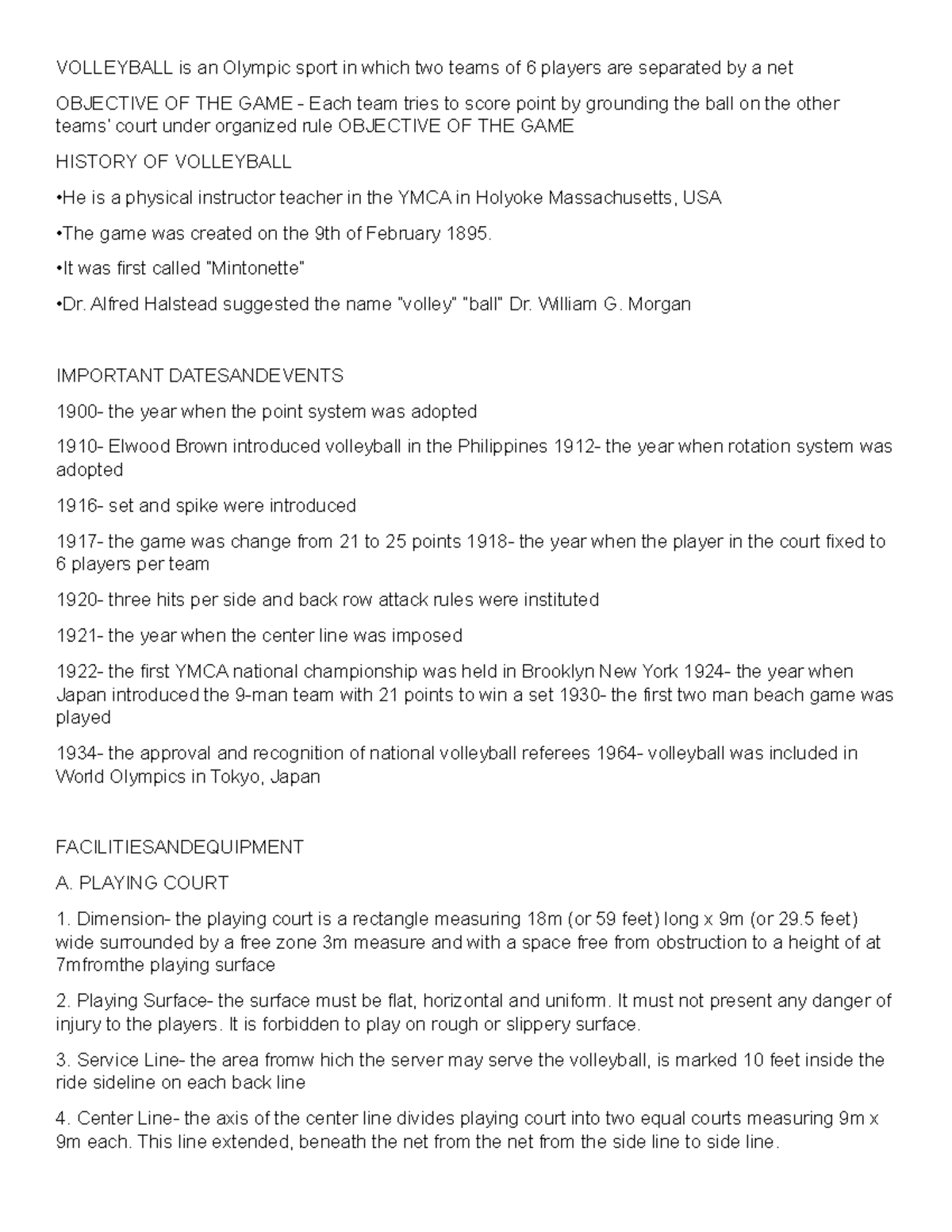 Volleyball Handouts - VOLLEYBALL is an Olympic sport in which two teams ...