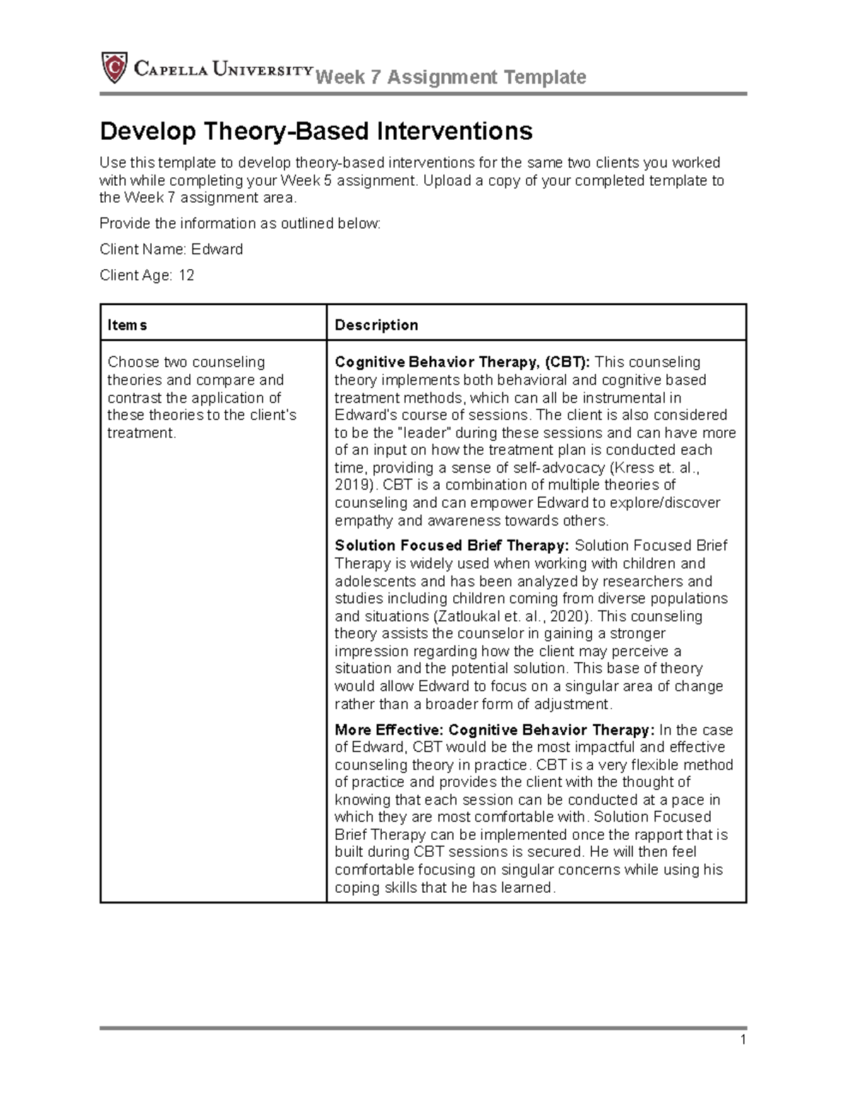 Cf week 7 assignment Edward.docx - Develop Theory-Based Interventions ...