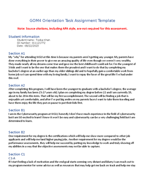 WGU Orientation TASK - GOM4 Orientation Task Assignment Template Note: Source citations ...