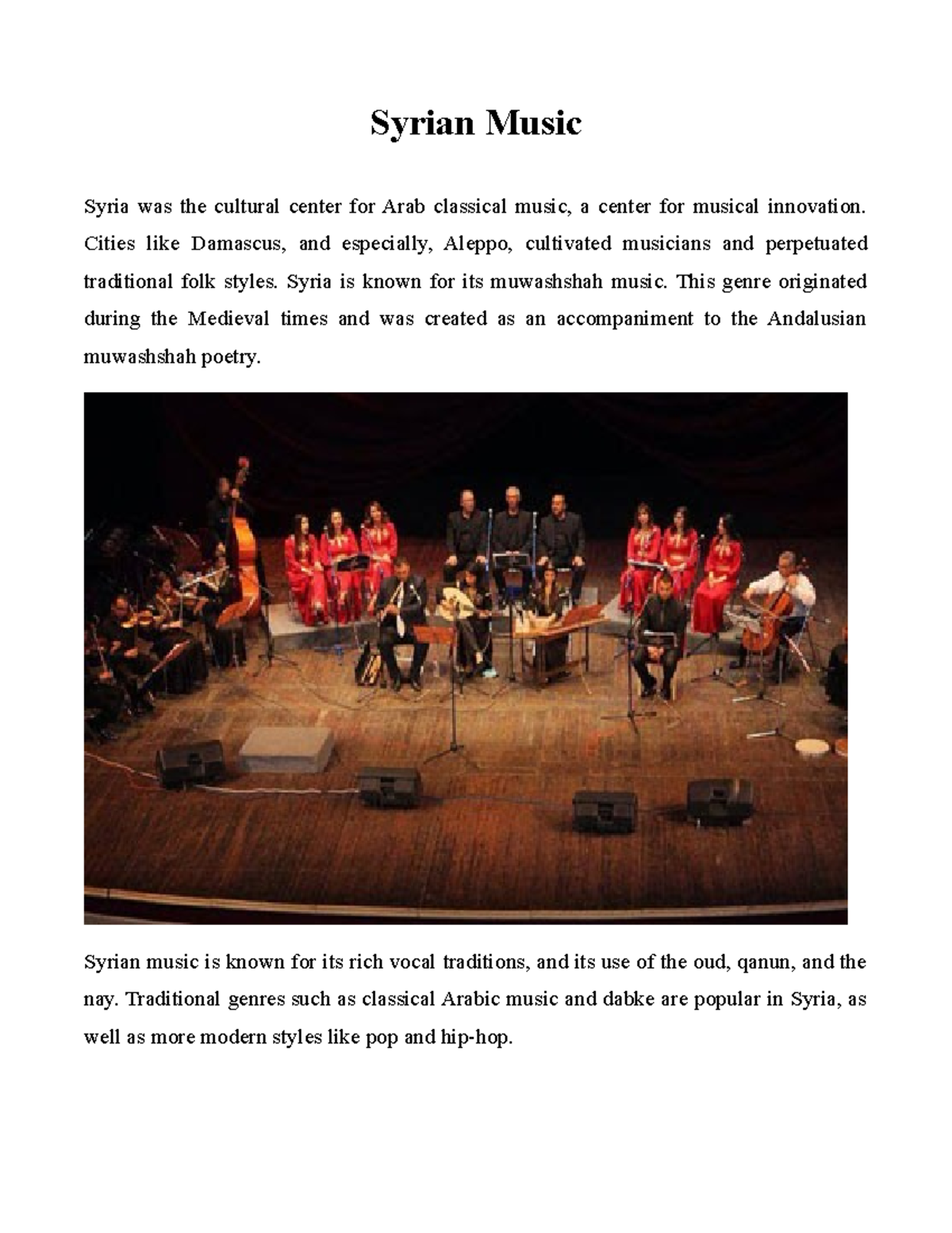 Syrian Music - Summary Caribbean Studies - Syrian Music Syria was the ...