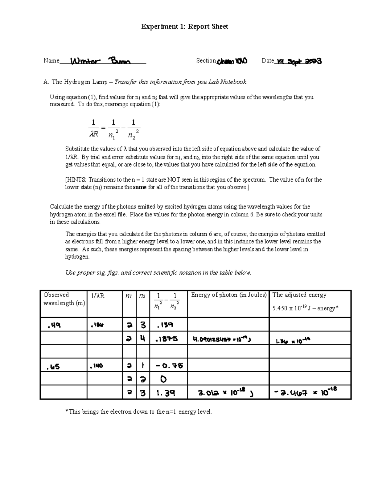 Lab Report 1 - Experiment 1: Report Sheet ####### Name__________________________ Section ...