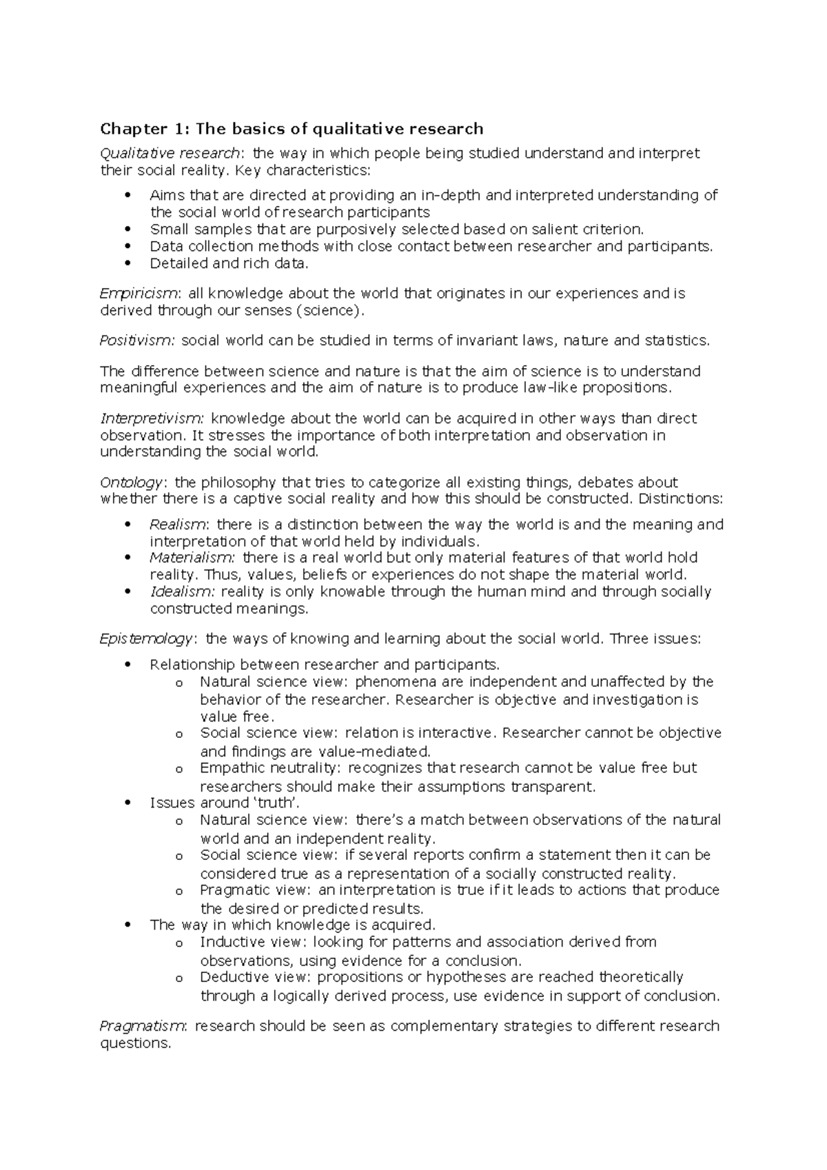 QRM summary book and lectures - Chapter 1: The basics of qualitative ...