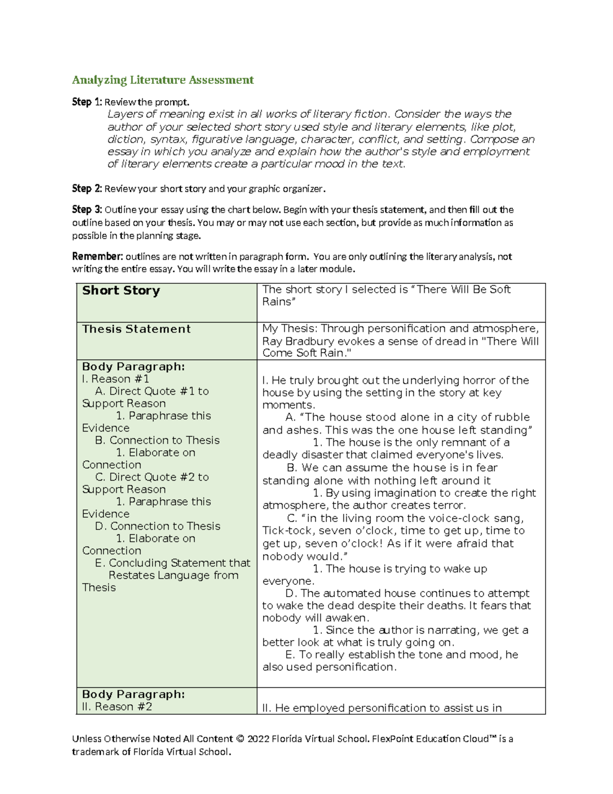 Essay outline - Analyzing Literature Assessment Step 1: Review the ...