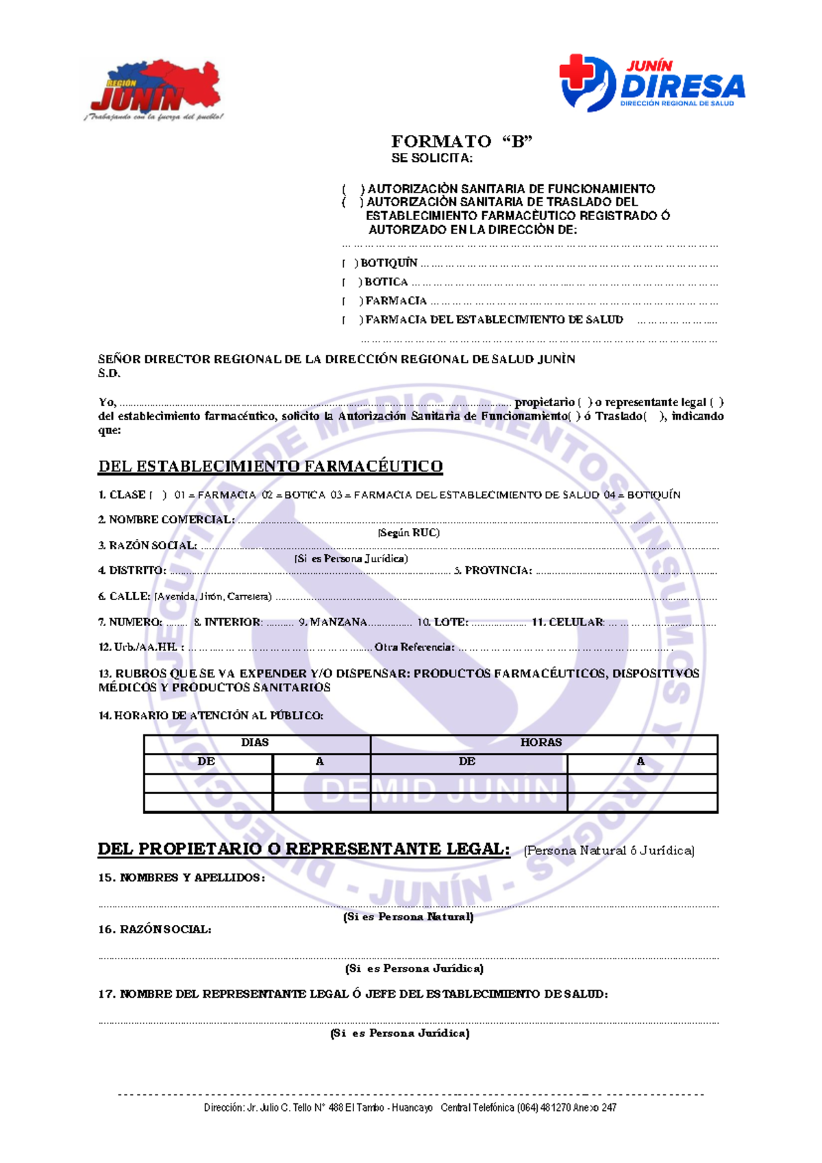 Formato B - A.S. Botica - FORMATO “B” SE SOLICITA: ( ) AUTORIZACIÒN ...