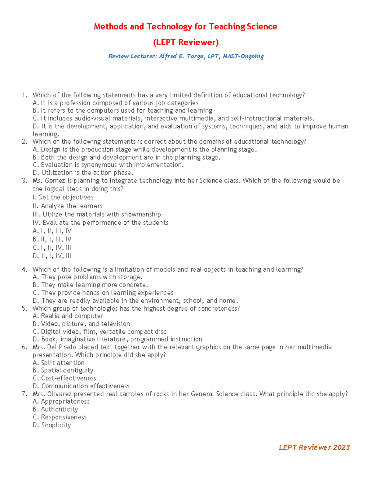 Methods and Technology for Teaching Science LET Reviewer - Methods and ...