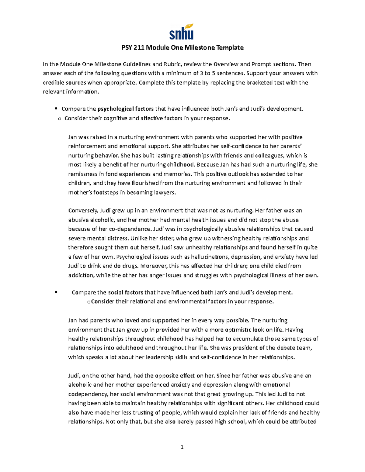 Module 1 - Milestone - PSY 211 Module One Milestone Template In the ...