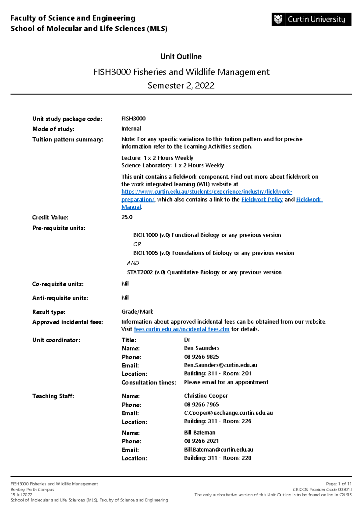 FISH3000 Fisheries and Wildlife Management Semester 2 2022 Bentley ...