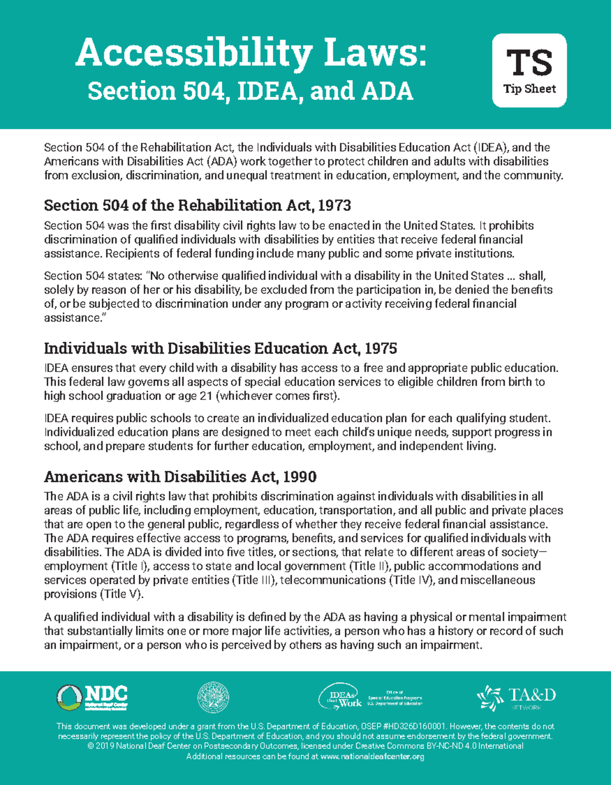 Laws-Concerning-Accommodations -Summary-of-Section-504-IDEA-and-ADA ...