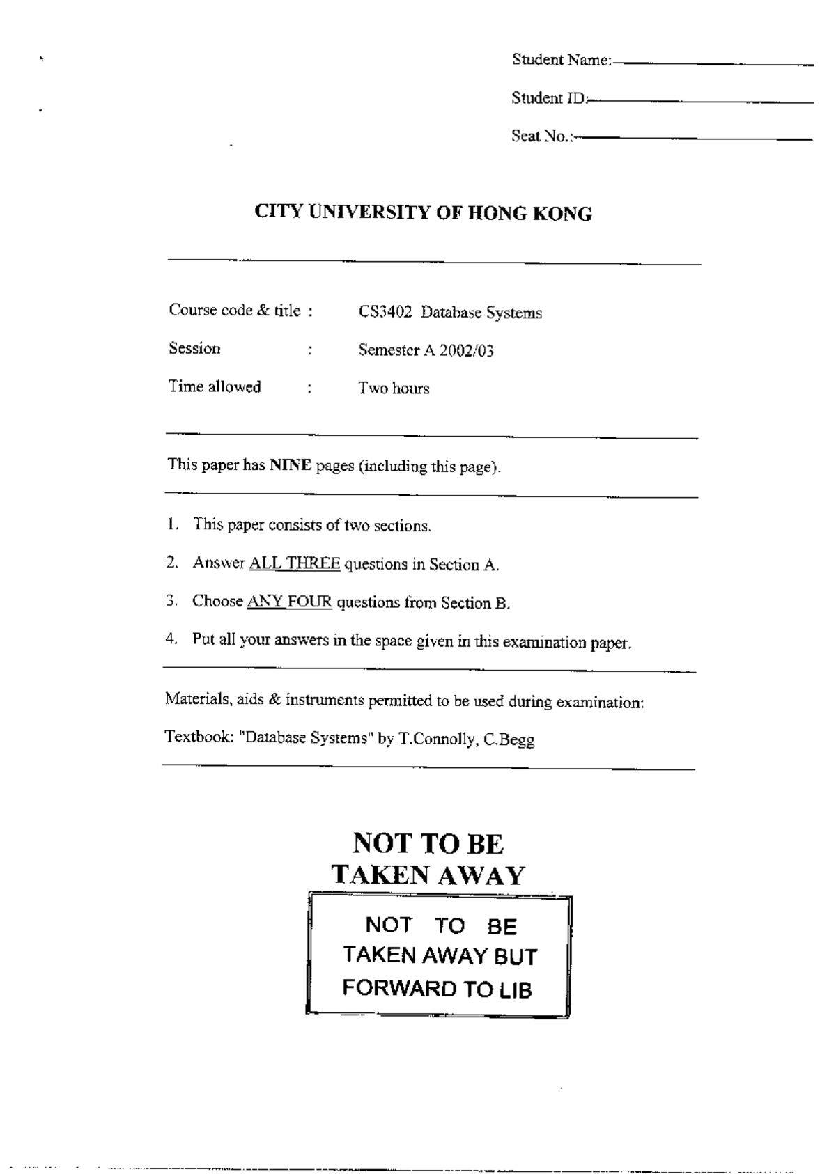 CS3402-0203A - past paper - Database Systems - Studocu