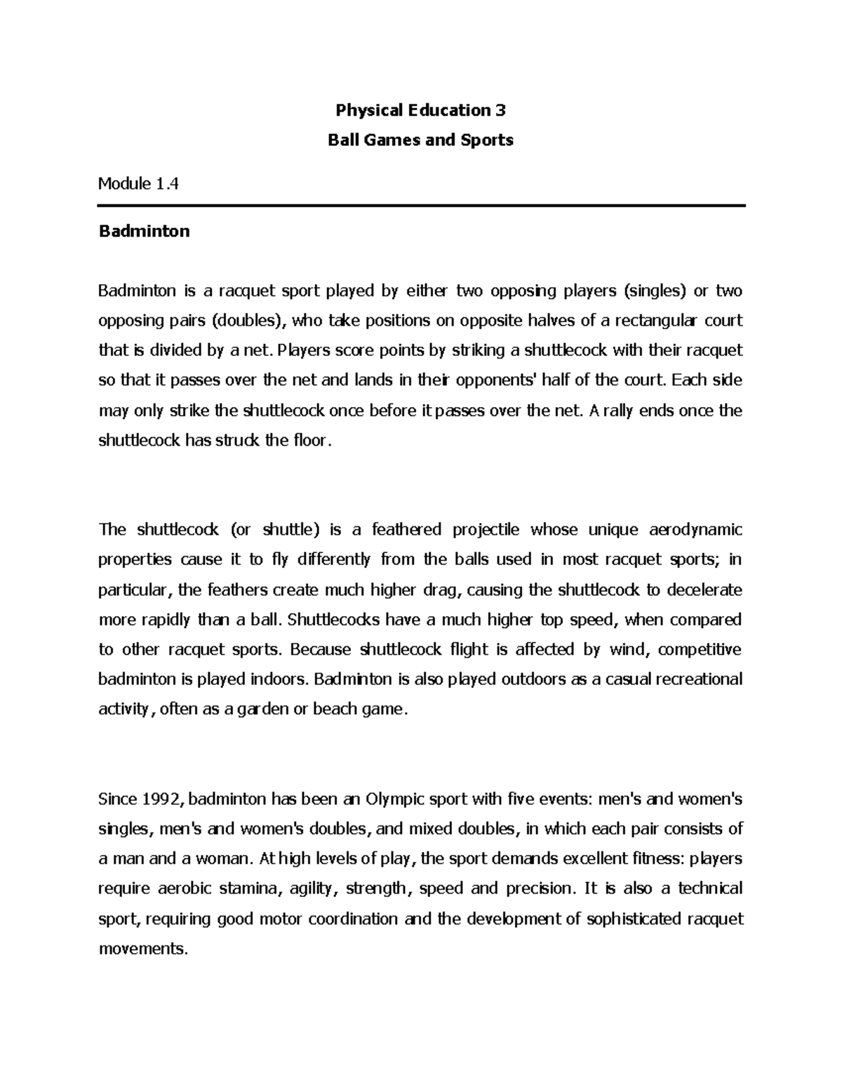 P.E-3-midterm - Assignment - Physical Education 3 Ball Games and Sports ...