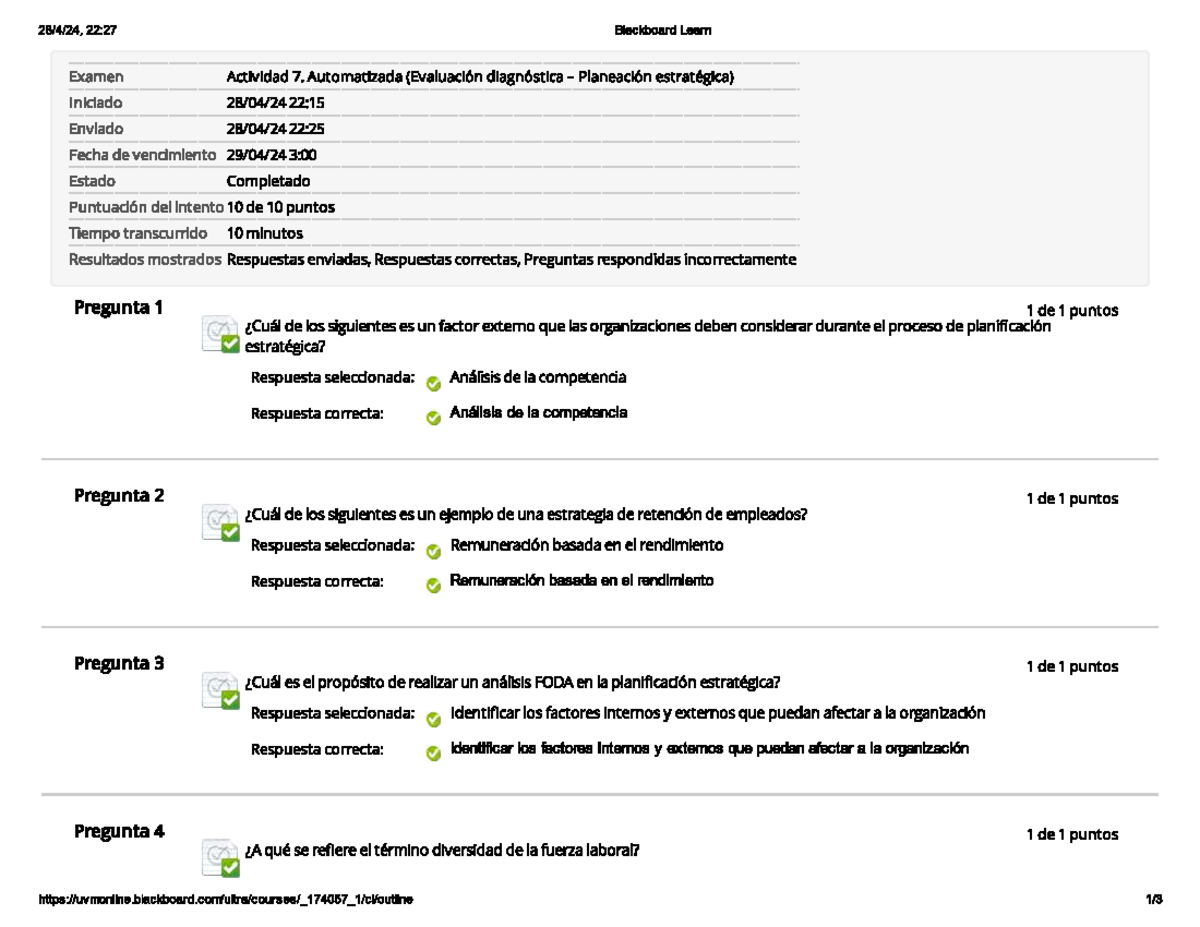 Actividad 7. Automatizada (Evaluación diagnóstica – Planeación estratégica) - Taller de - Studocu