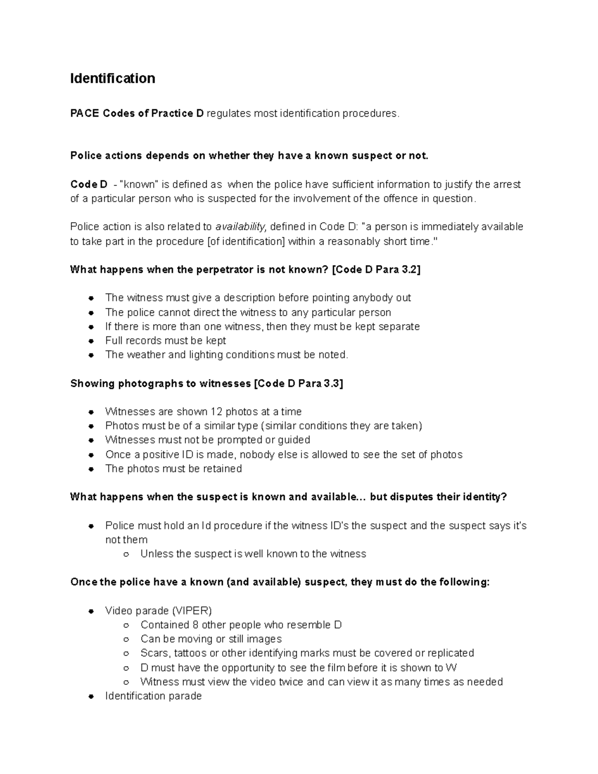 Identification & Opinion Evidence - Identification PACE Codes of ...