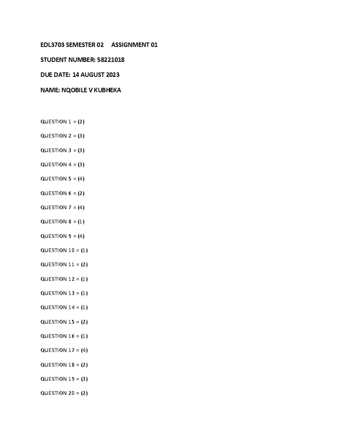 EDL3703 S2 2023 Assignment 01 - EDL3703 SEMESTER 02 ASSIGNMENT 01 ...