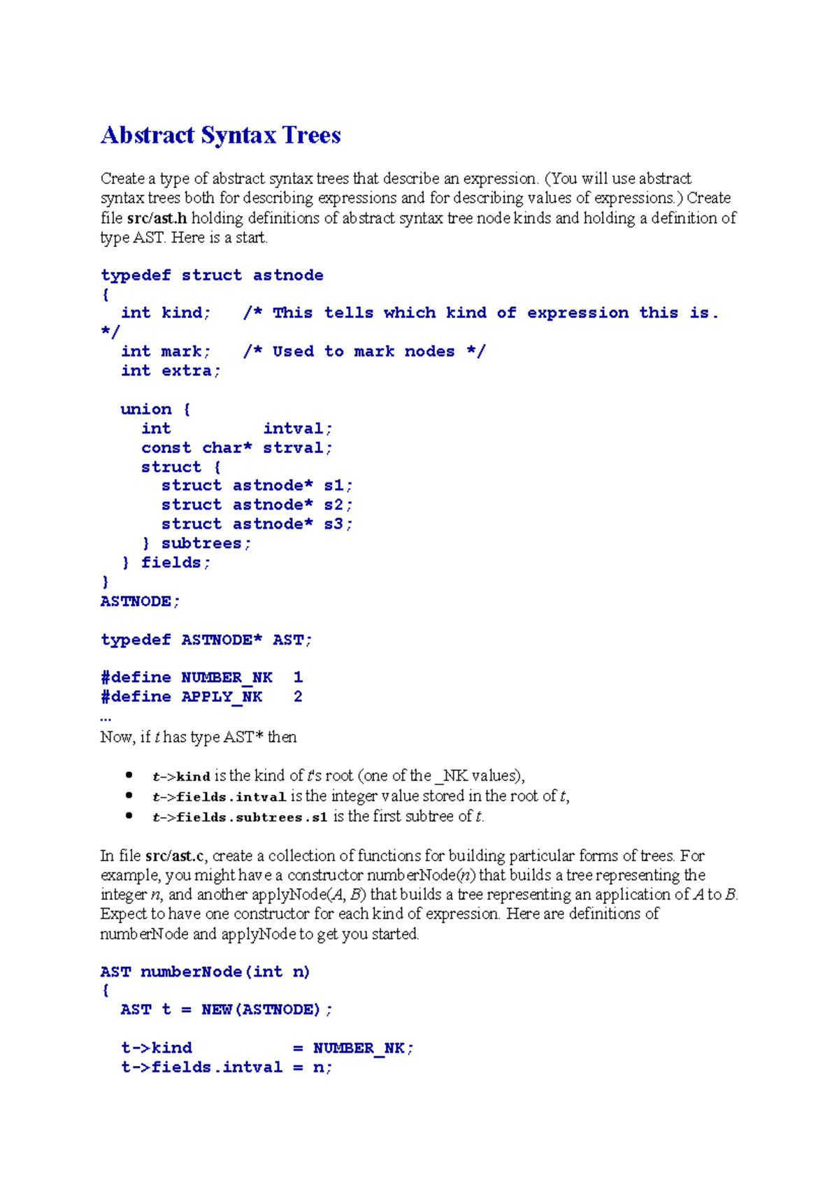 Abstract Syntax Trees - assignment - Abstract Syntax Trees Create a ...