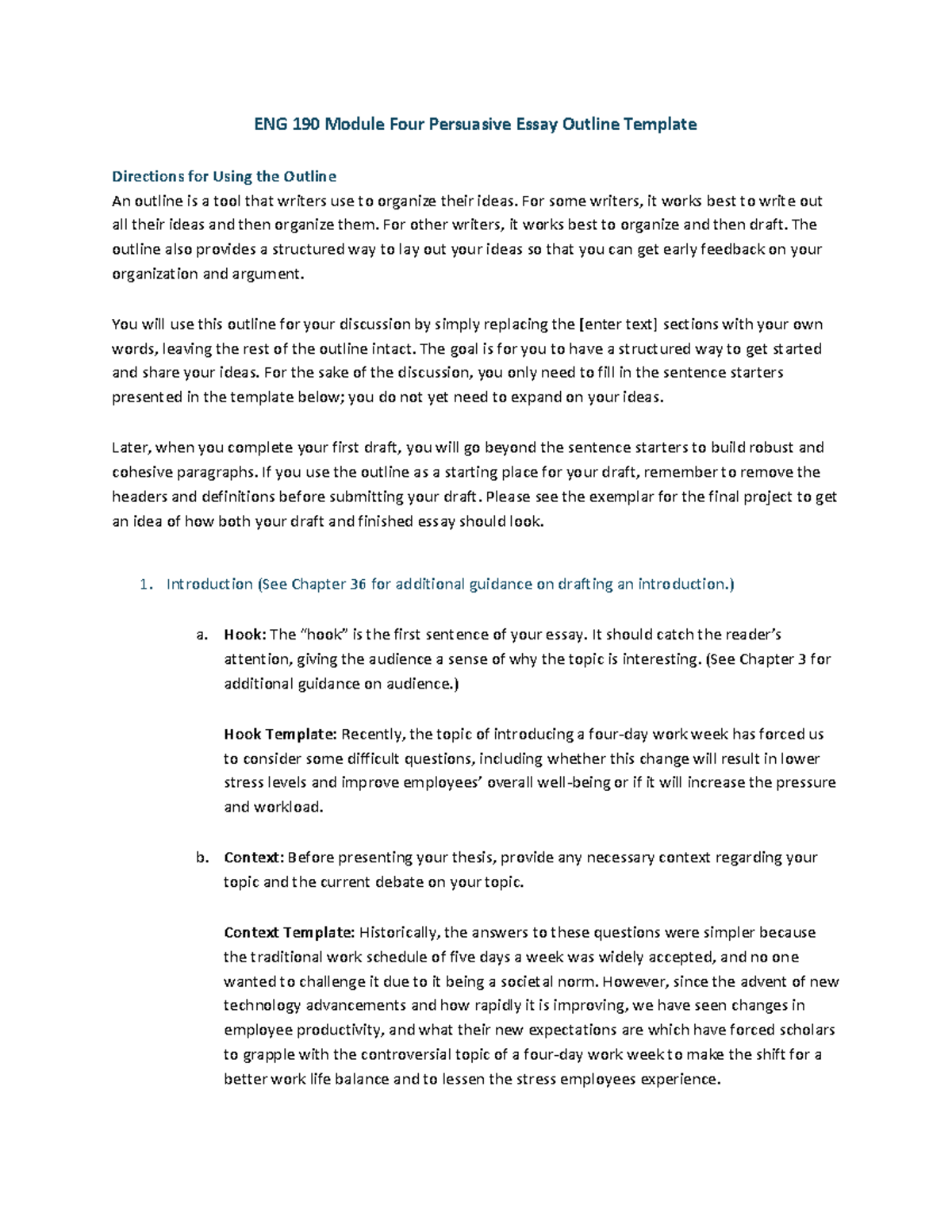Outline for persuasive essay - ENG 190 Module Four Persuasive Essay ...