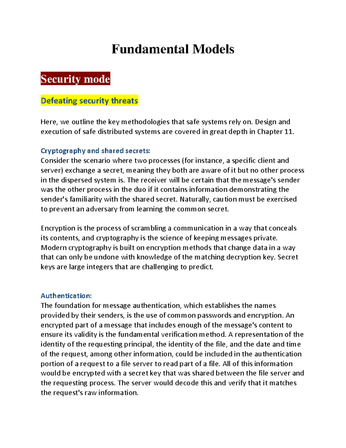 Fundamental Models - Security mode P2 - Fundamental Models Security ...