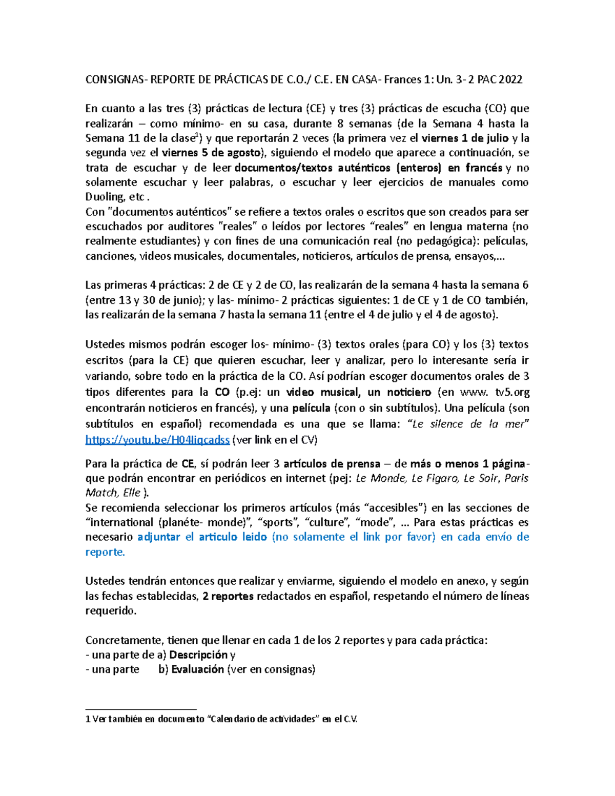 Consignas Reporte Pract COy CE-130622 - CONSIGNAS- REPORTE DE PRÁCTICAS DE C./ C. EN CASA ...