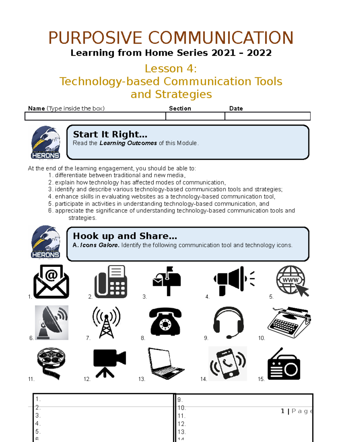 NEW GEPC Lesson 4 - Activity Answer Sheet - PURPOSIVE COMMUNICATION Learning from Home Series ...