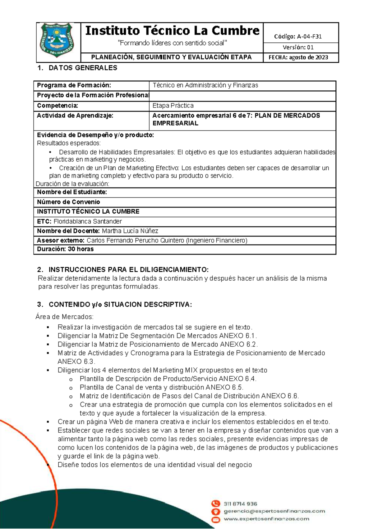 6. PLAN DE Mercados Empresarial - "Formando líderes con sentido social ...